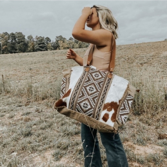 Myra Bag | Bags | New Myra Bag Boho Cowhide Leather Canvas Weekender ...